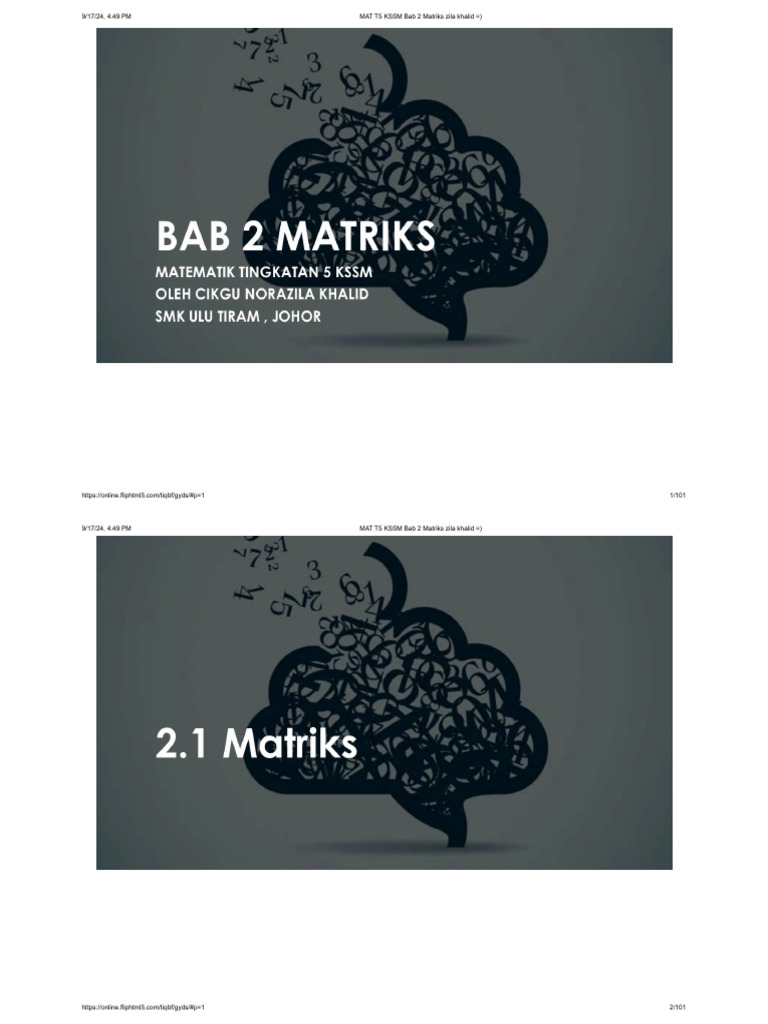 MAT T5 KSSM Bab 2 Matriks Zila Khalid ) | PDF | History