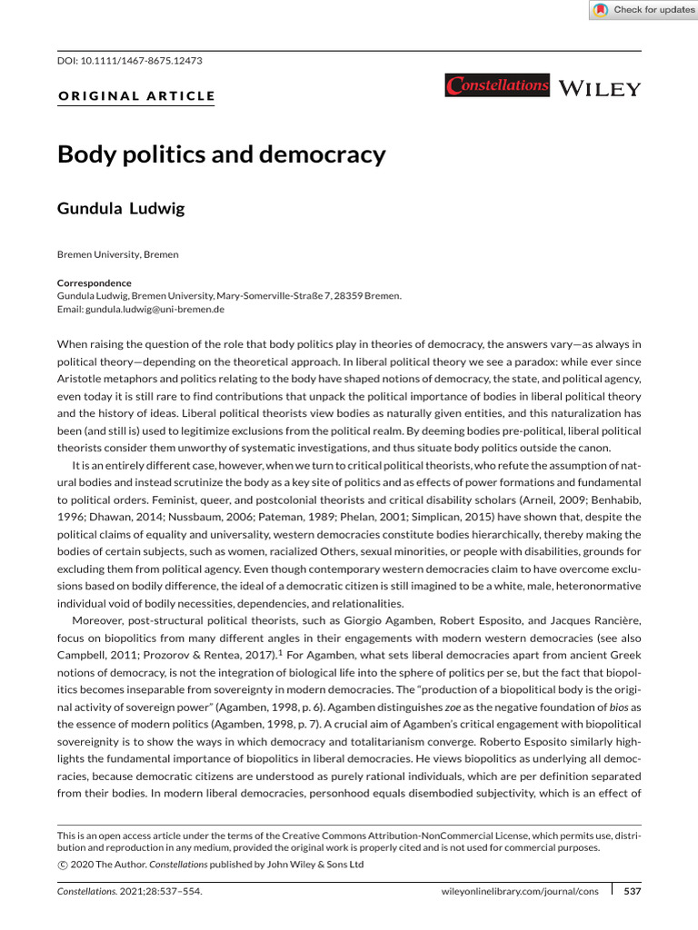 Body Politics in Democratic Theory | PDF | Michel Foucault | Science