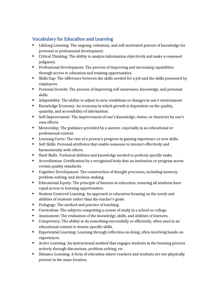 Key Vocabulary for Education & Learning | PDF | Learning | Motivational