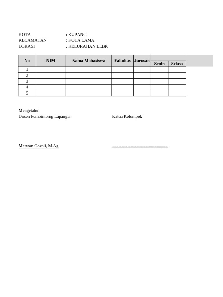 Absen KKN Lurah Desa | PDF | Kajian Bahasa Asing