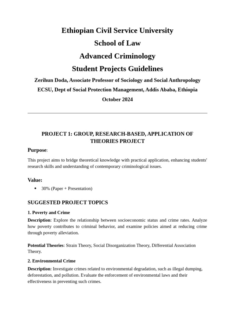 Criminology-Student Projects Guidelines | PDF | Crimes | Crime & Violence