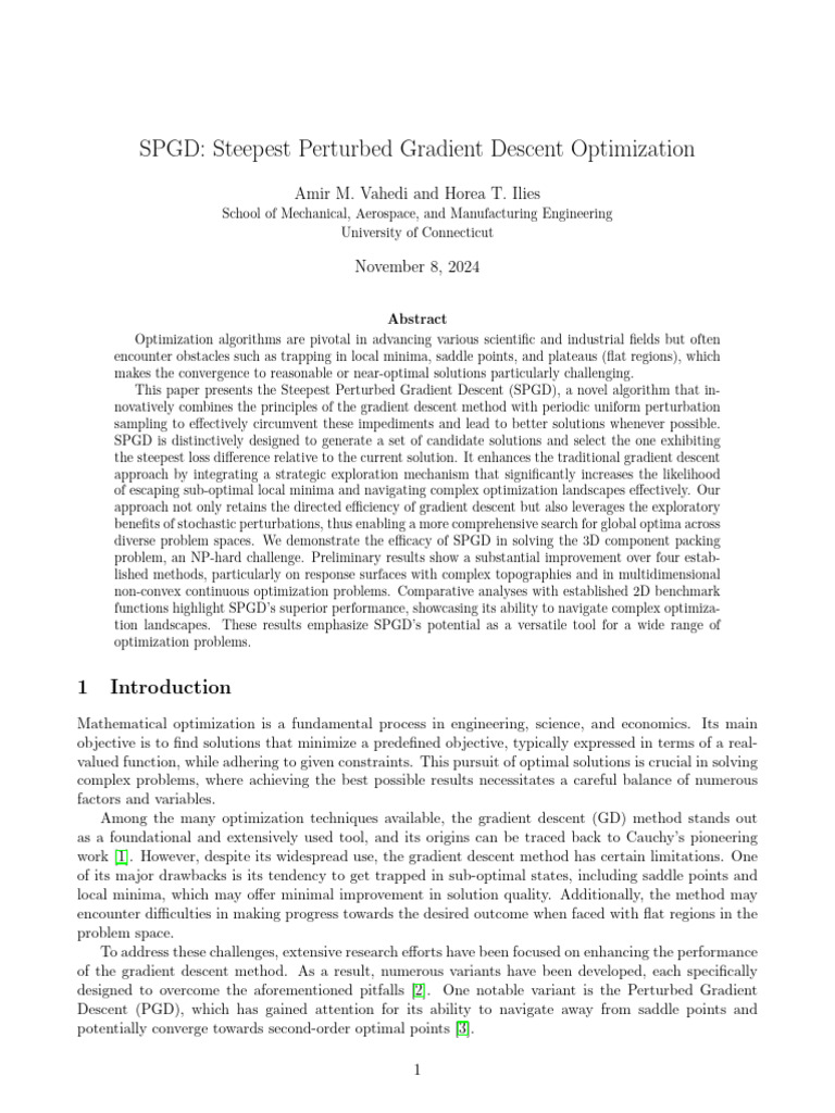 SPGD: Steepest Perturbed Gradient Descent Optimization: Amir M. Vahedi and Horea T. Ilies | PDF ...