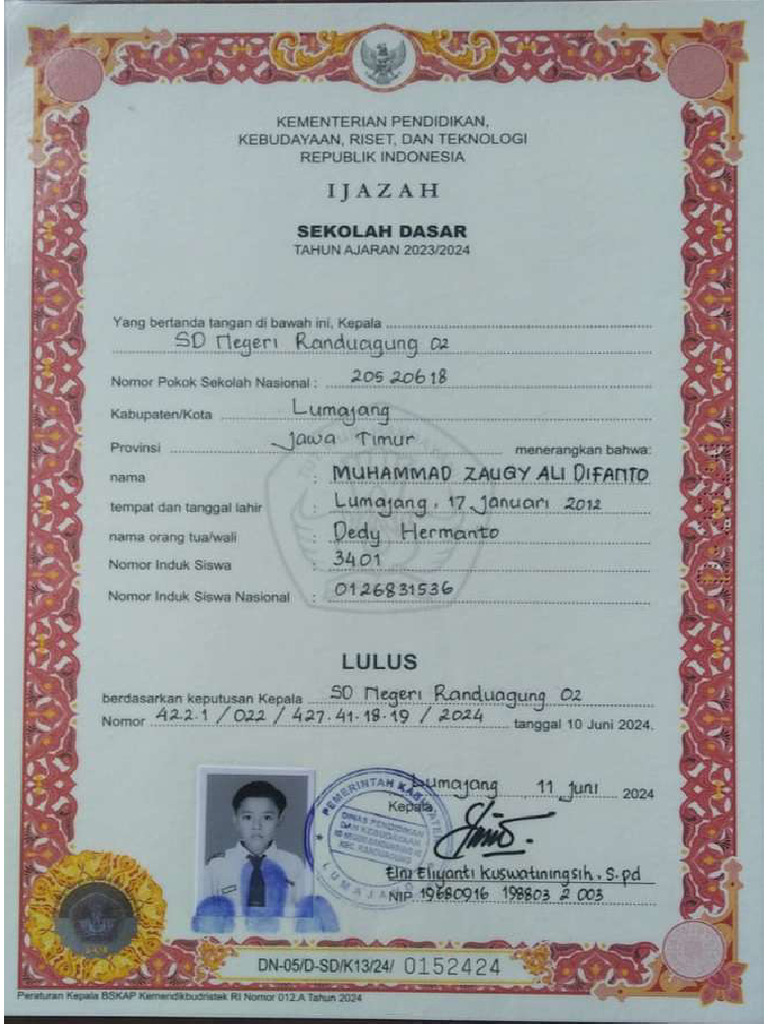 Ijazah Muhammad Zauqy Ali Difanto | PDF