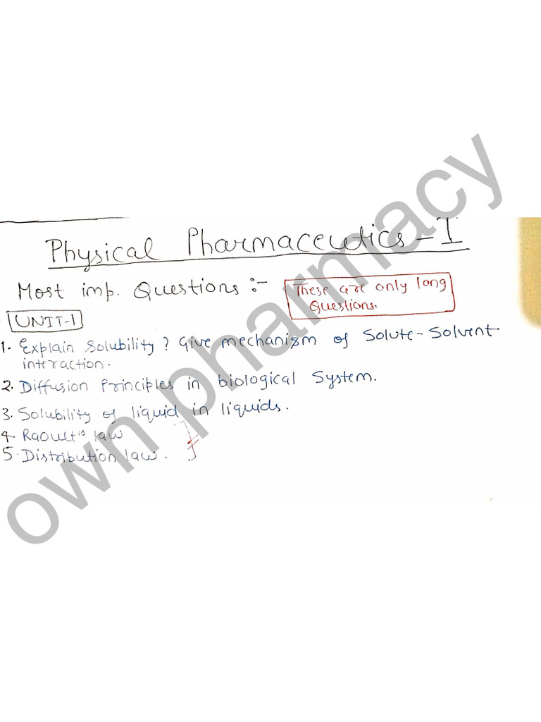 Physical Pharmaceutics 1 Important Question | PDF