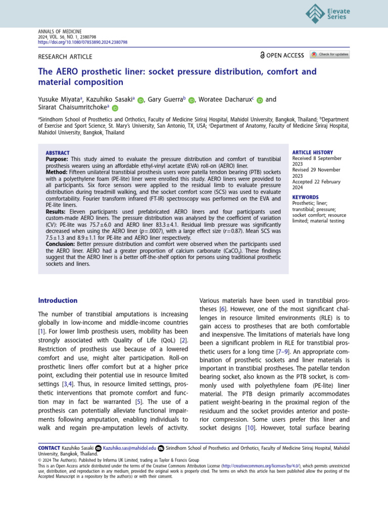 The AERO Prosthetic Liner Socket Pressure Distribu | PDF | Prosthesis