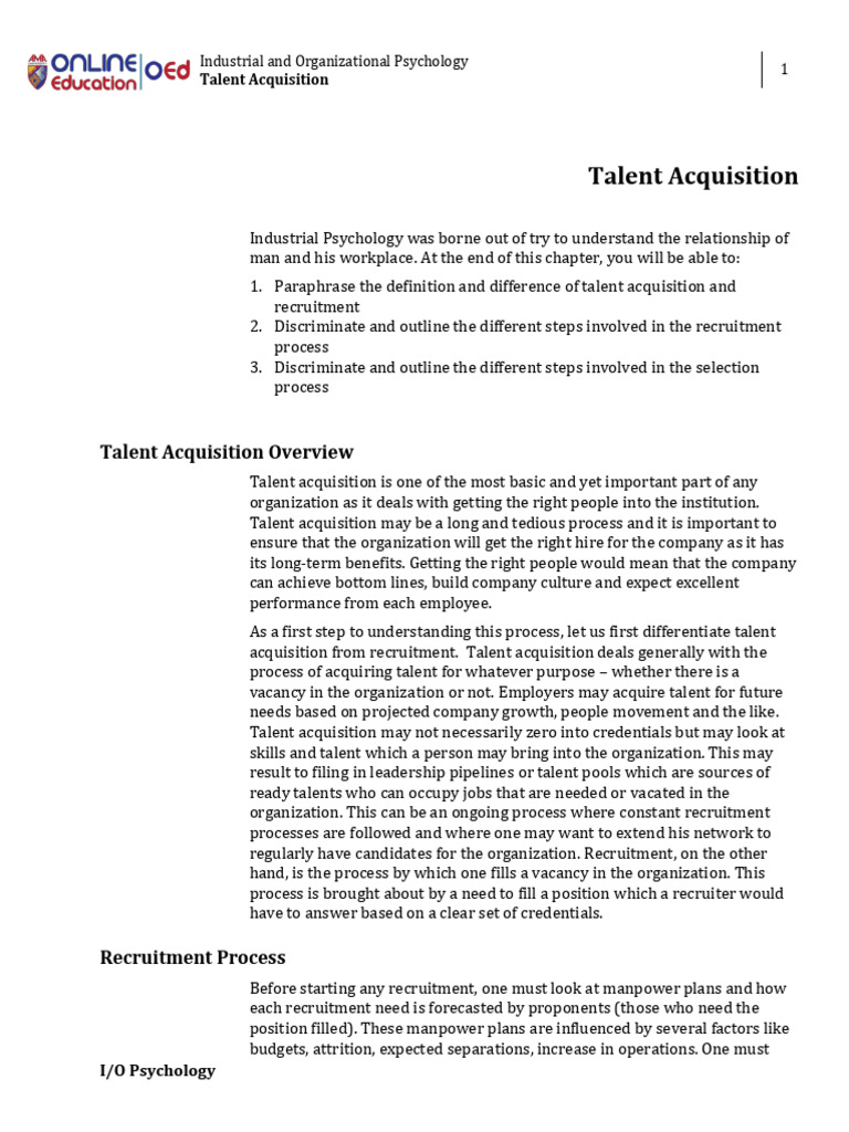 Lesson 3 - Talent Acquisition | PDF | Recruitment | Job Interview