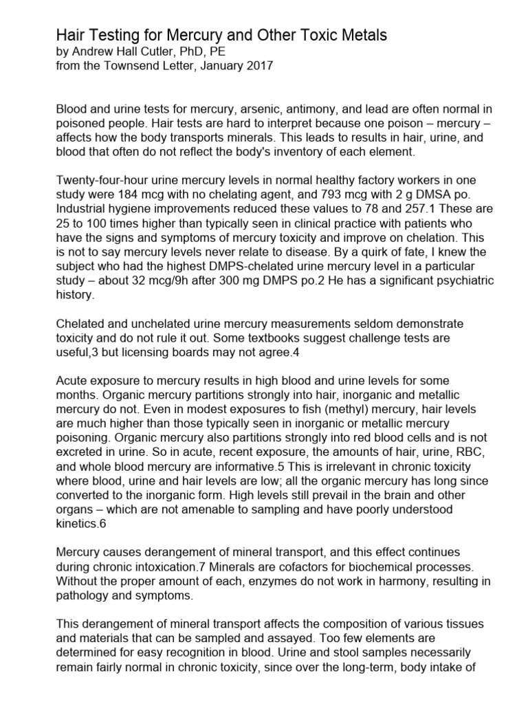 Hair Testing For Mercury and Other Toxic Metals Article PDF | PDF ...