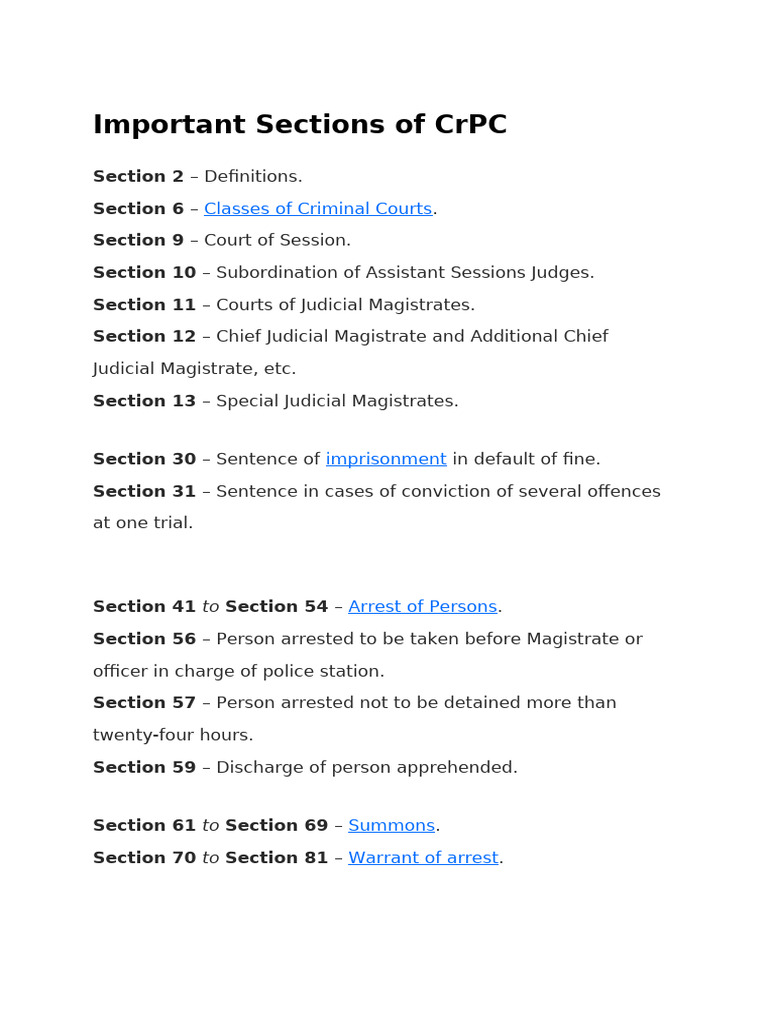 Important Sections of CRPC | PDF | Bail | Magistrate