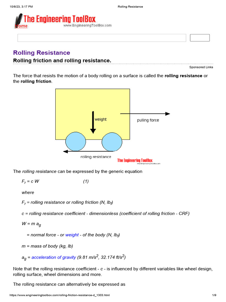 Rolling Resistance | PDF | Acceleration | Force