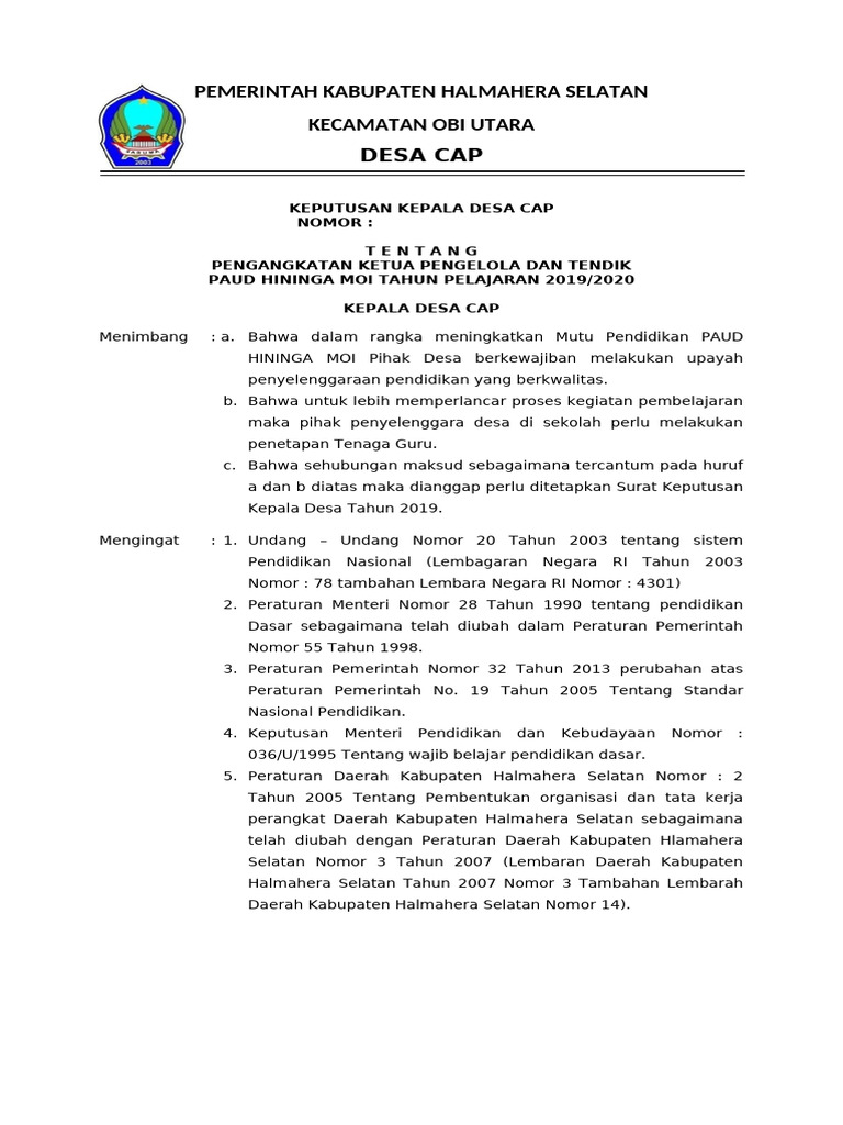 SK Paud Desa Cap 2019 | PDF