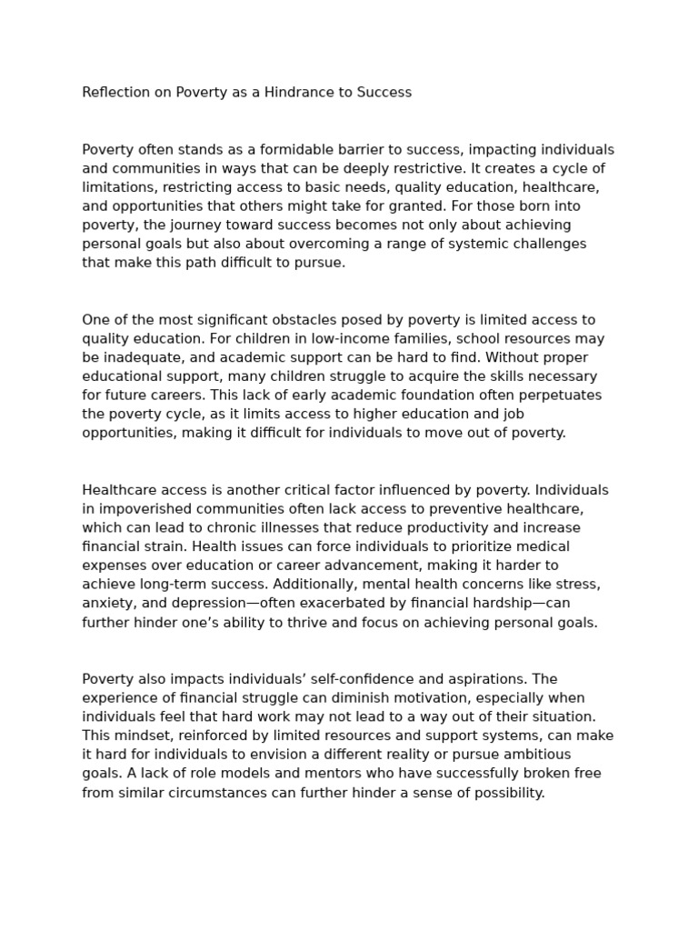 Reflection On Poverty As A Hindrance To Success | PDF | Poverty ...