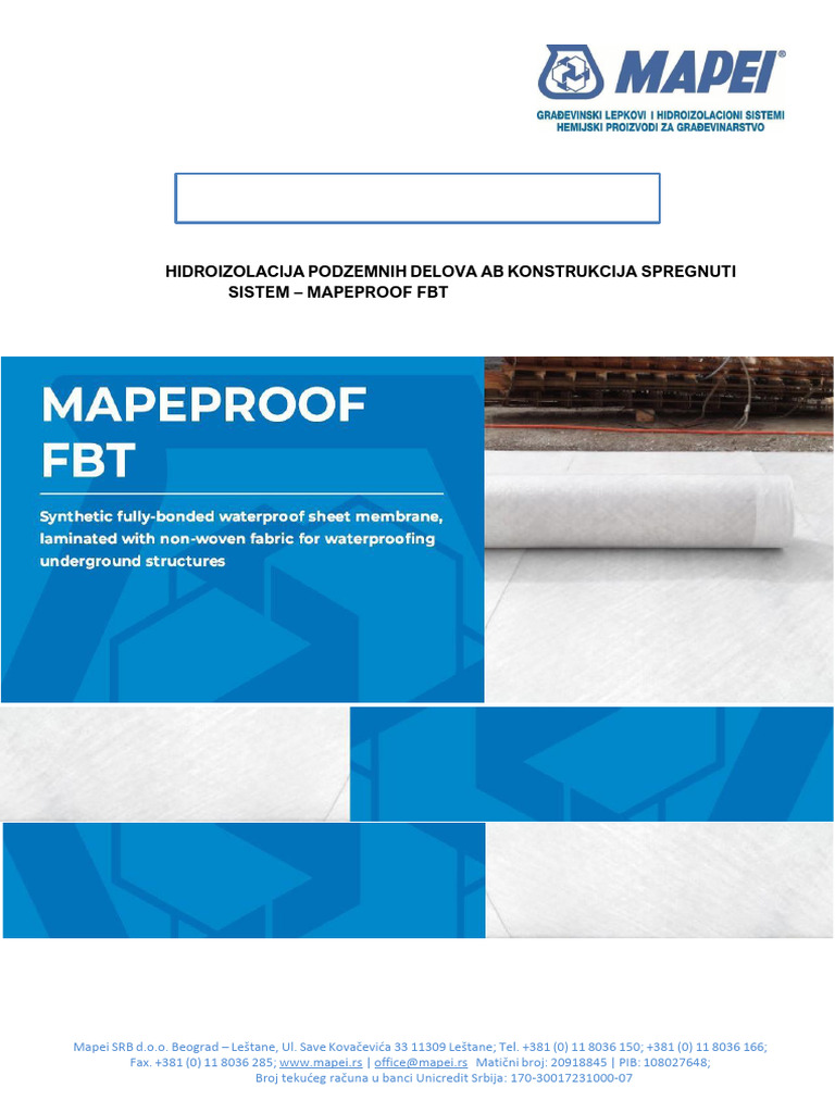 Mapeproof FBT Spregnuti Sistem HI Podzemnog Dela AB Konstrukcije (Method Statement) | PDF