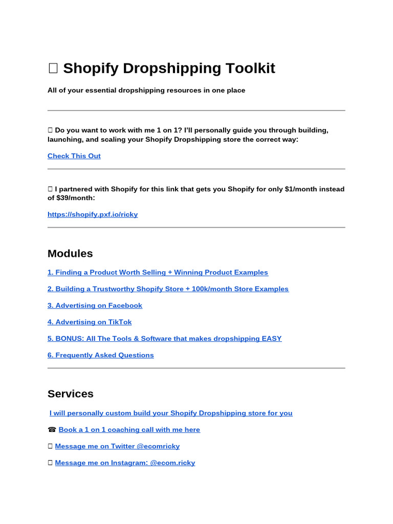 Shopify Dropshipping Toolkit | PDF | Facebook | Advertising