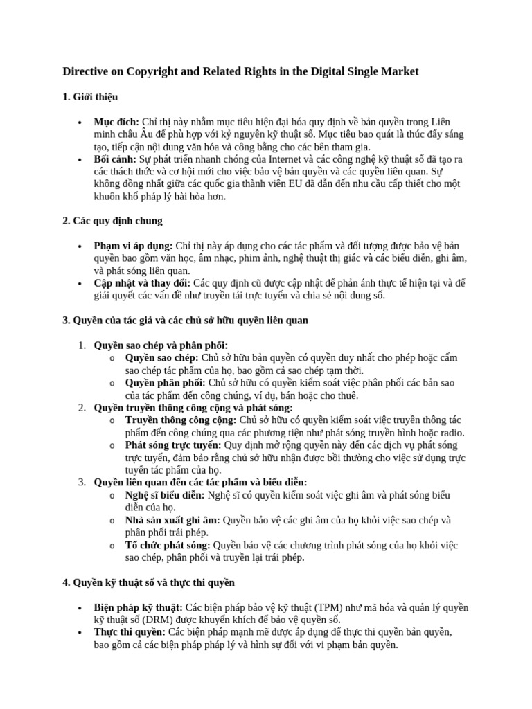 EU - (Summary) Directive On Copyright and Related Rights in The Digital ...