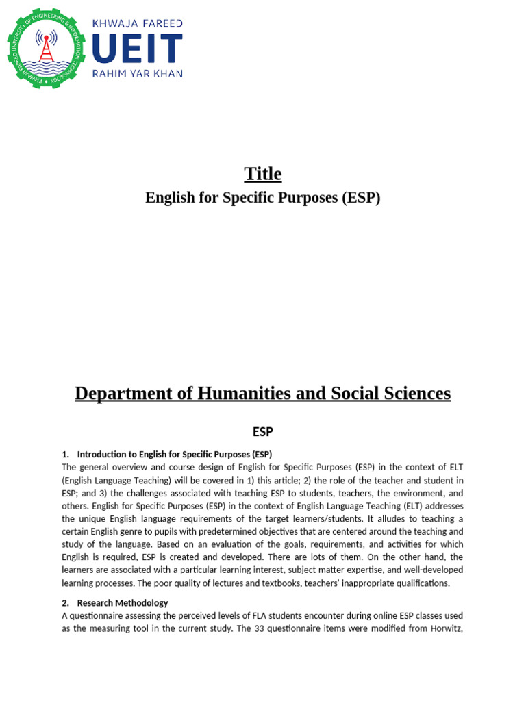 Title: English For Specific Purposes (ESP) | PDF | English As A Second ...