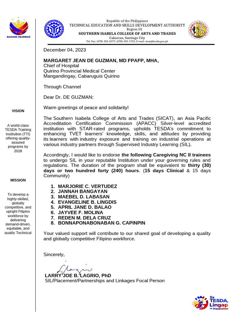 Endorsement Caregiving Batch 4 QPMC | PDF | Career And Technical ...