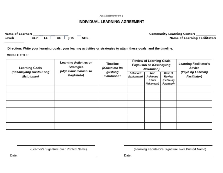 Individual Learning Agreement | PDF