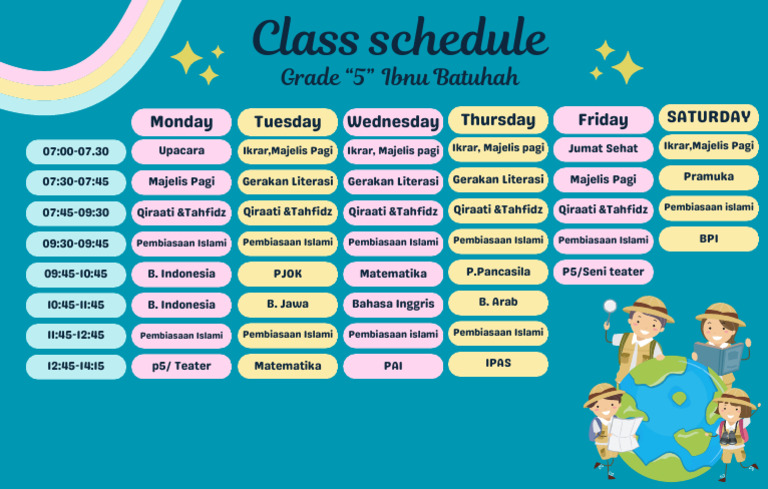 Colorful Cute Class Schedule (33 X 21 CM) | PDF