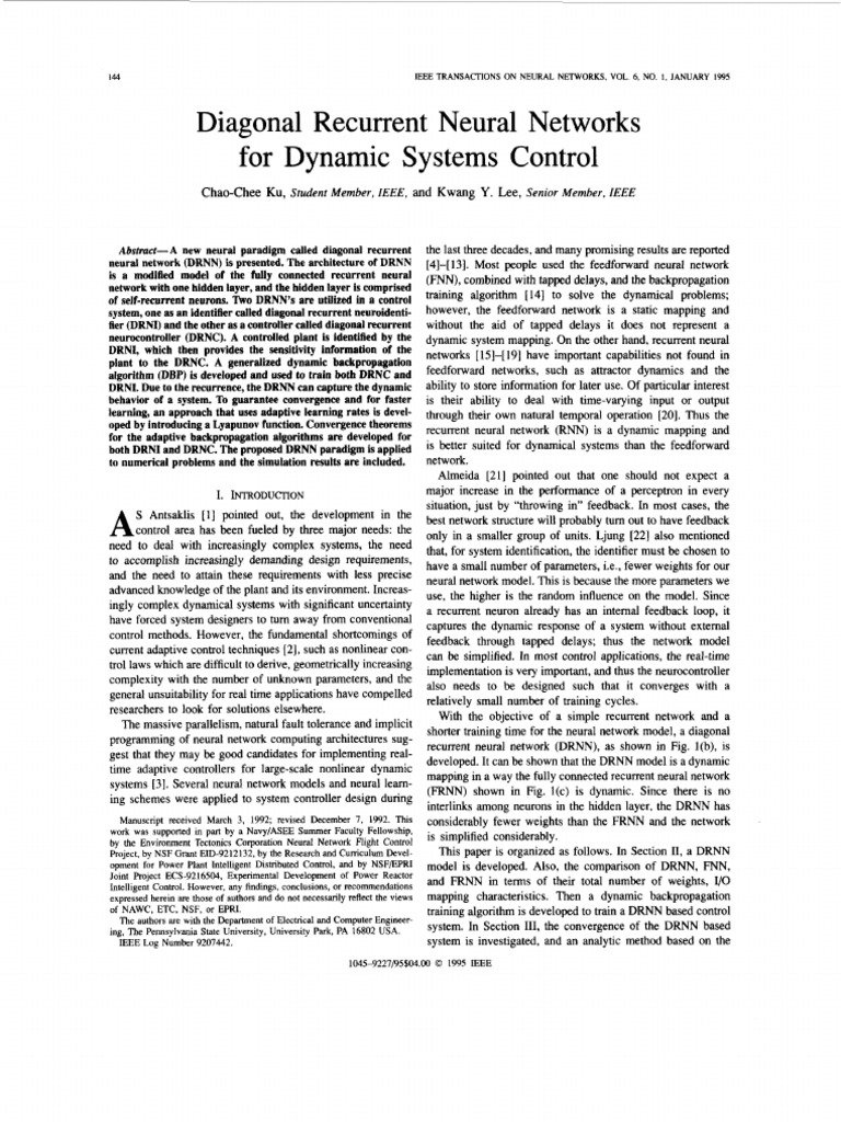 Diagonal Recurrent Neural Networks For Dynamic Systems Control | PDF | Artificial Neural Network ...