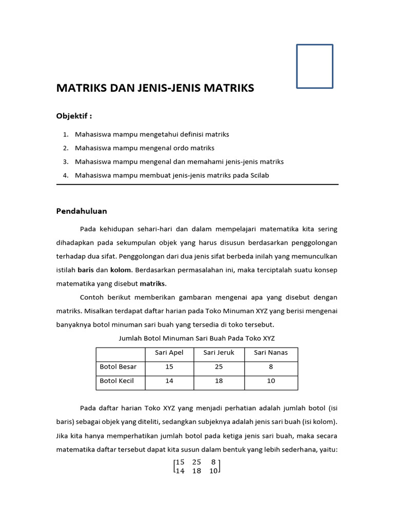 BAB 2. MATRIKS DAN JENIS-JENIS MATRIKS | PDF