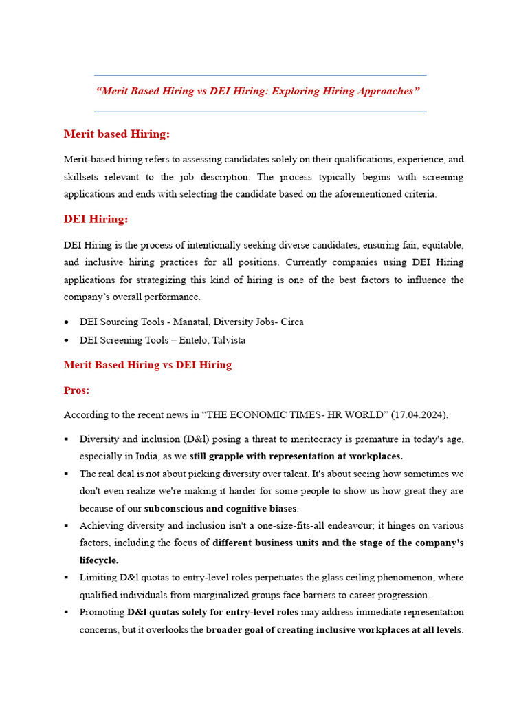 Merit vs. DEI in Hiring Practices | PDF | Diversity (Business ...