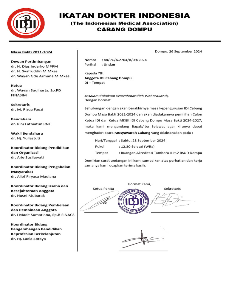Undangan Musyawarah Cabang IDI Dompu | PDF | Karier & Perkembangan ...