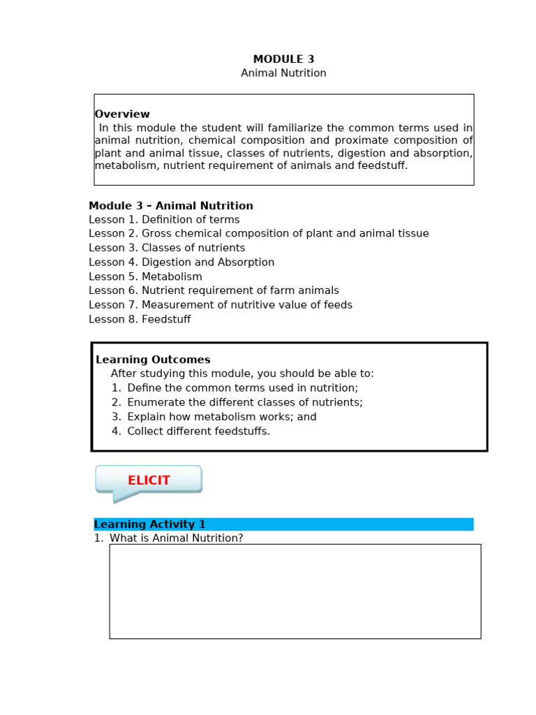 MODULE 3 - Animal Nutrition | PDF | Ruminant | Fat