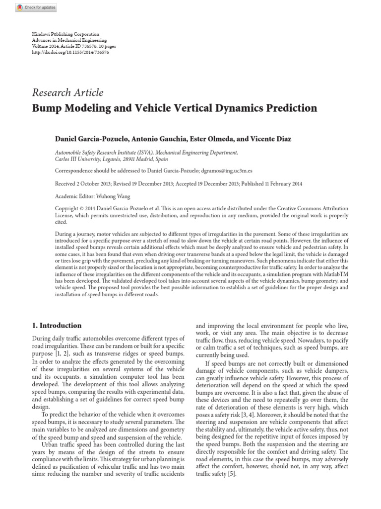Garcia Pozuelo Et Al 2014 Bump Modeling and Vehicle Vertical Dynamics ...