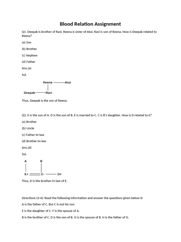 Blood Relation Assignment | PDF | Family | Adulthood