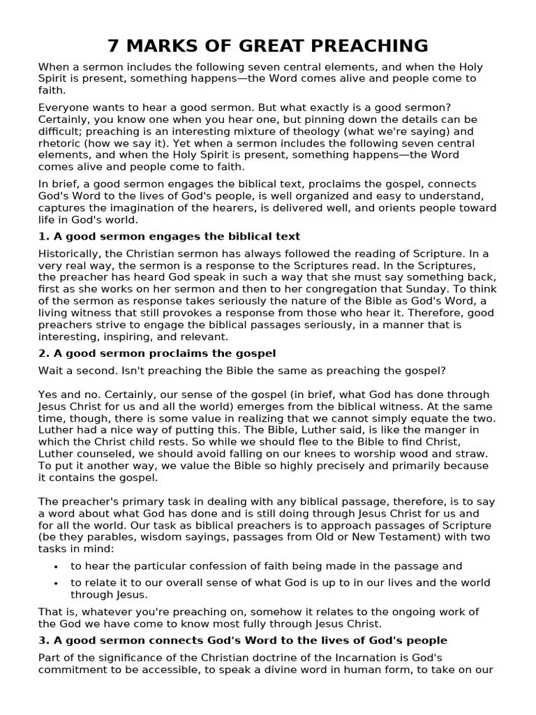 7 Marks of Great Preaching | PDF | Sermon | Jesus