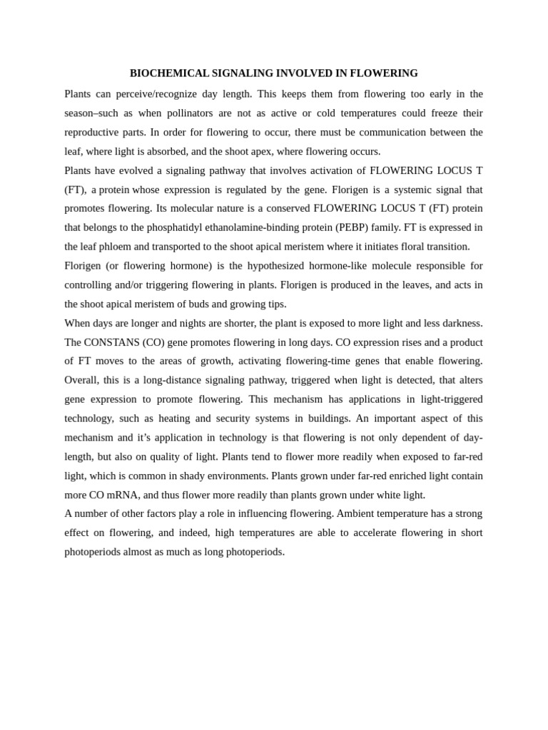 Signaling Pathways in Plant Flowering | PDF | Flowers | Plants