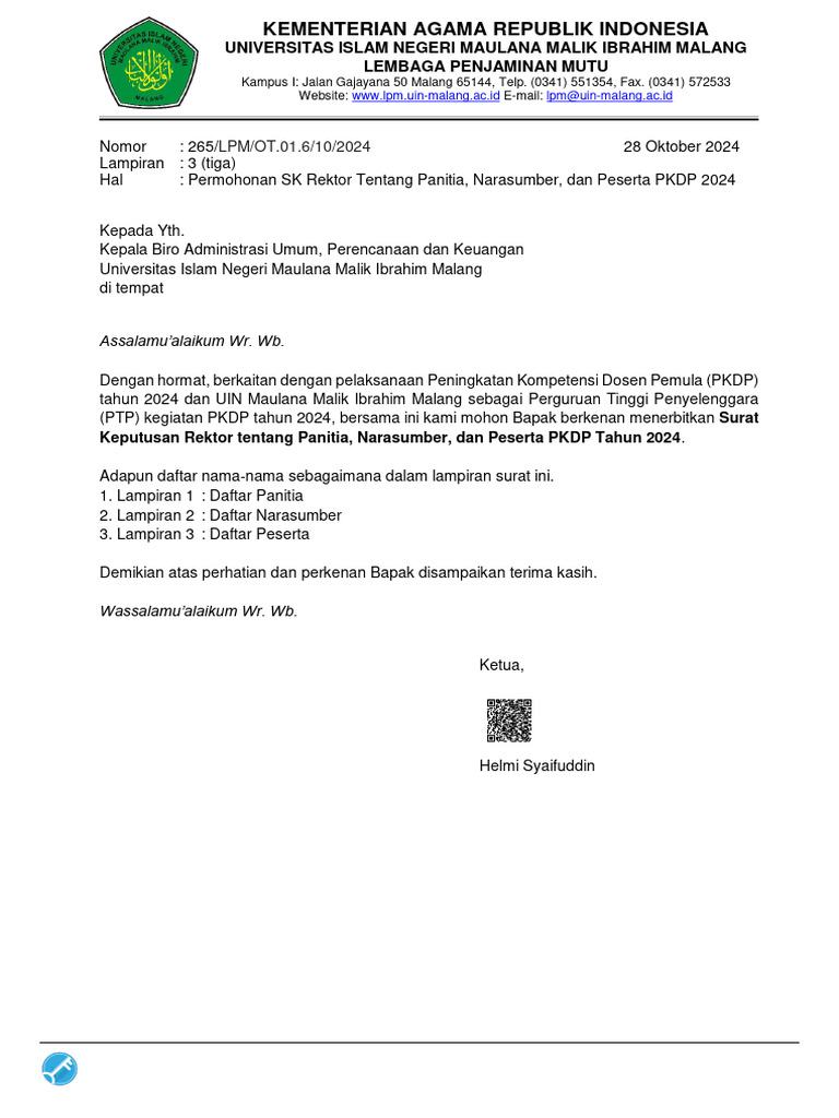 265 Permohonan SK Rektor Tentang Panitia, Narasumber, Dan Peserta PKDP ...