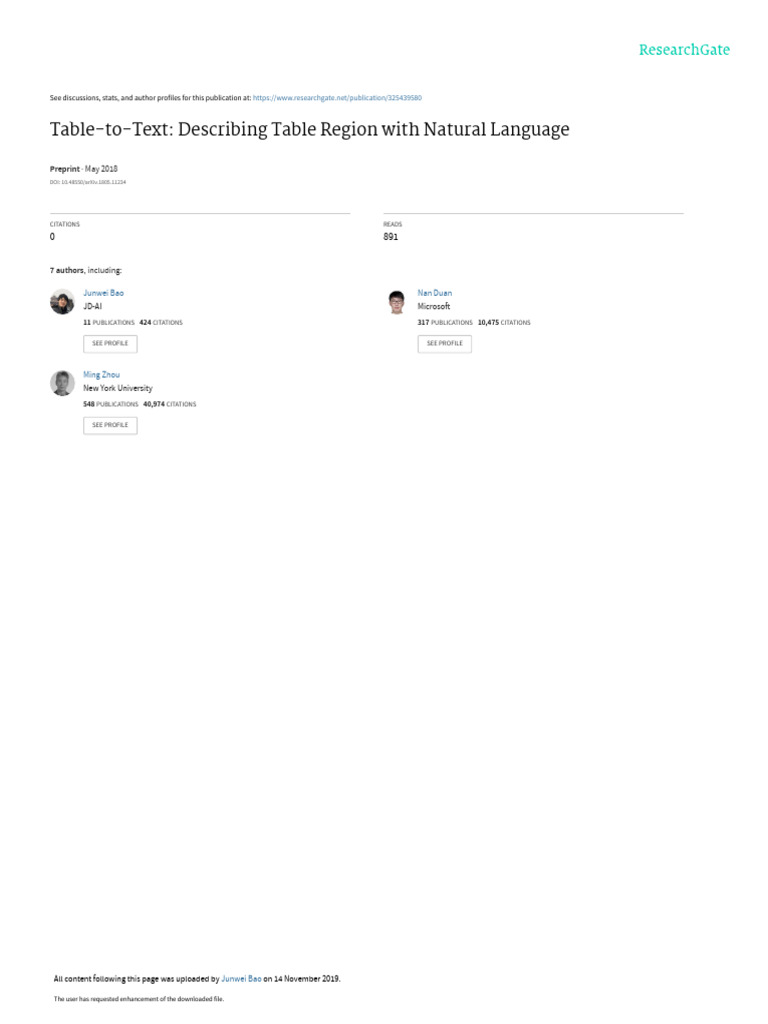 Table-to-Text Describing Table Region With Natural | PDF | Artificial ...