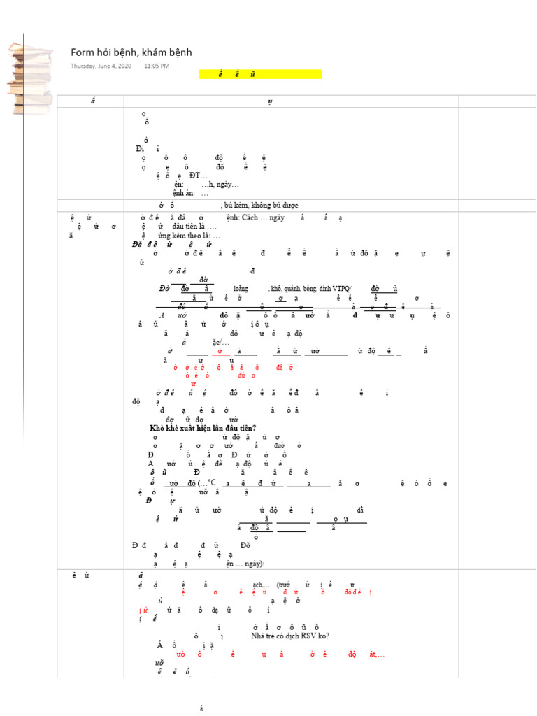 Form Hỏi Bệnh, Khám Bệnh Khoa Hô Hấp | PDF