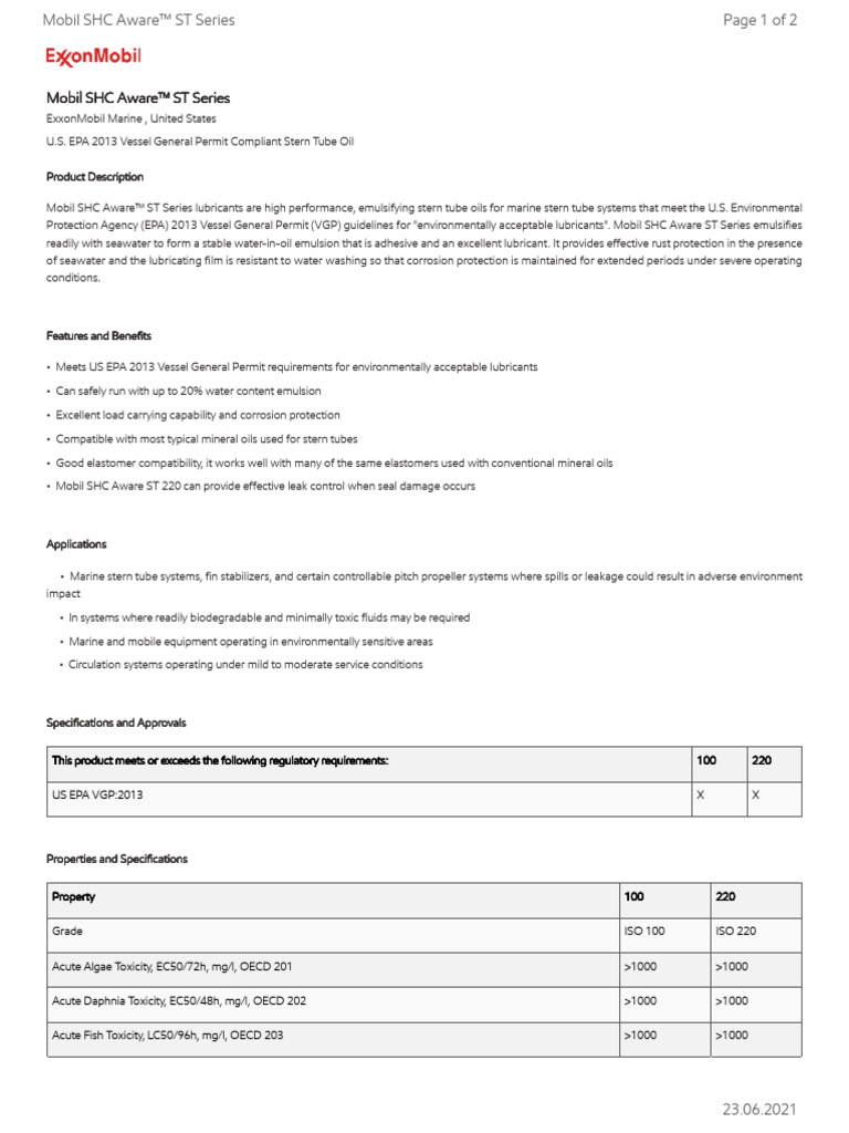 Stern Tube - Mobil SHC Aware ST Series | PDF | Lubricant | Emulsion