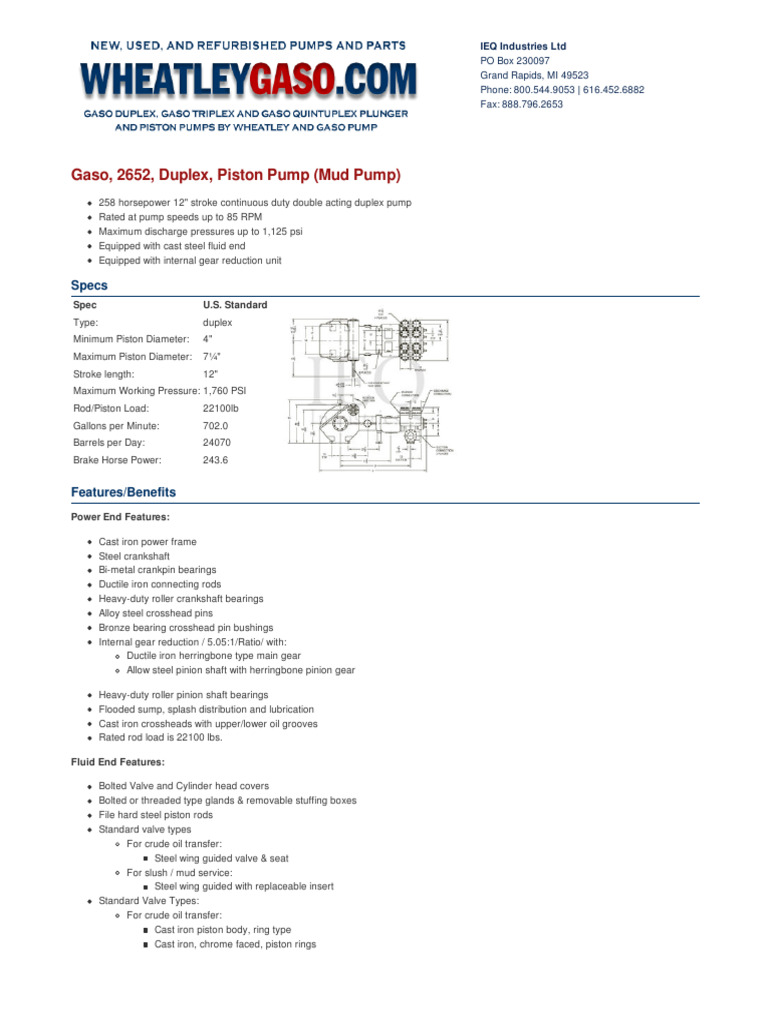 Gaso 2652-Duplex-Piston-Pump-Mud-Pump | PDF | Piston | Bearing (Mechanical)