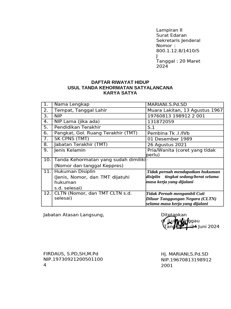 Lampiran Satya Lencana Mariani | PDF