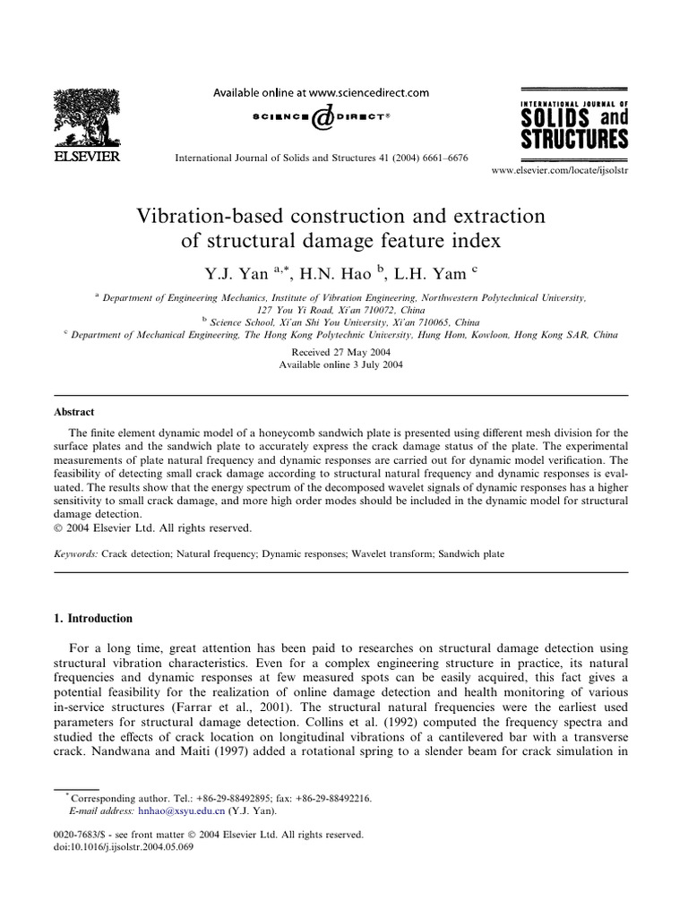 Vibration-Based Construction and Extraction of Structural Damage Feature Index | PDF | Wavelet ...
