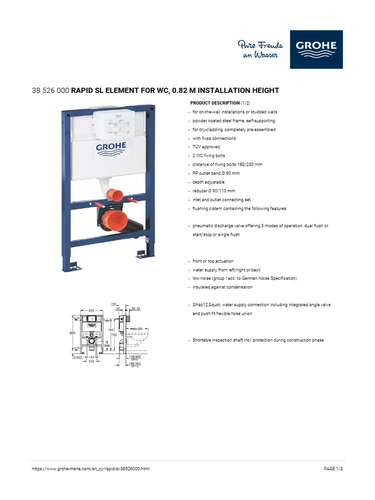 GROHE Specification Sheet 38526000 | PDF | Valve | Manufactured Goods