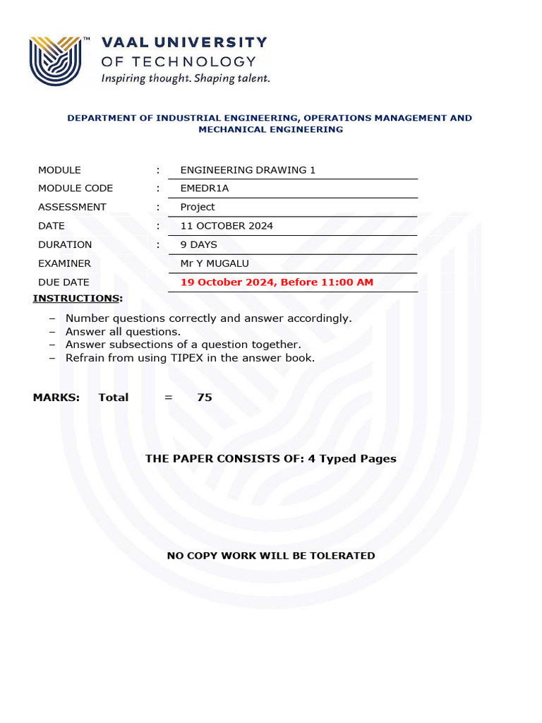 Engineering Drawing Project Assessment | PDF