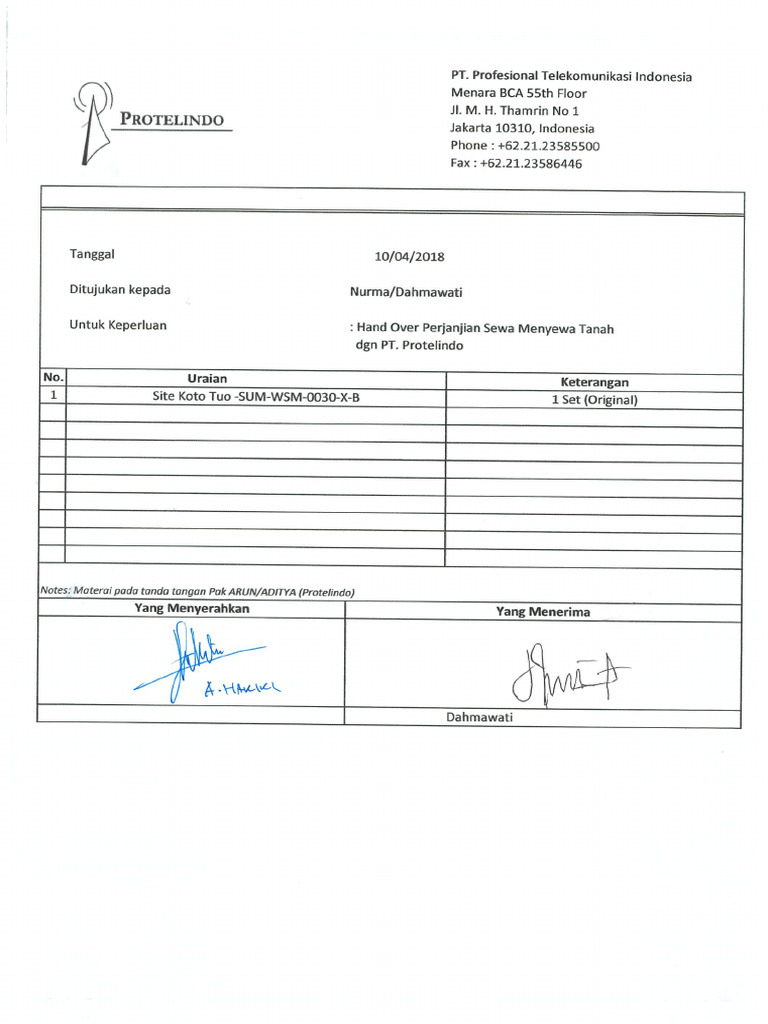 Contoh Tanda Terima PKS, DP, FP | PDF