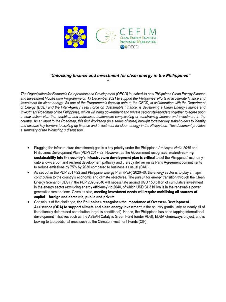 Summary First OECD DOE Workshop Philippines | PDF | Efficient Energy ...