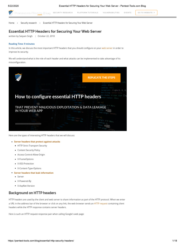 Essential HTTP Headers For Securing Your Web Server - Pentest-Tools ...