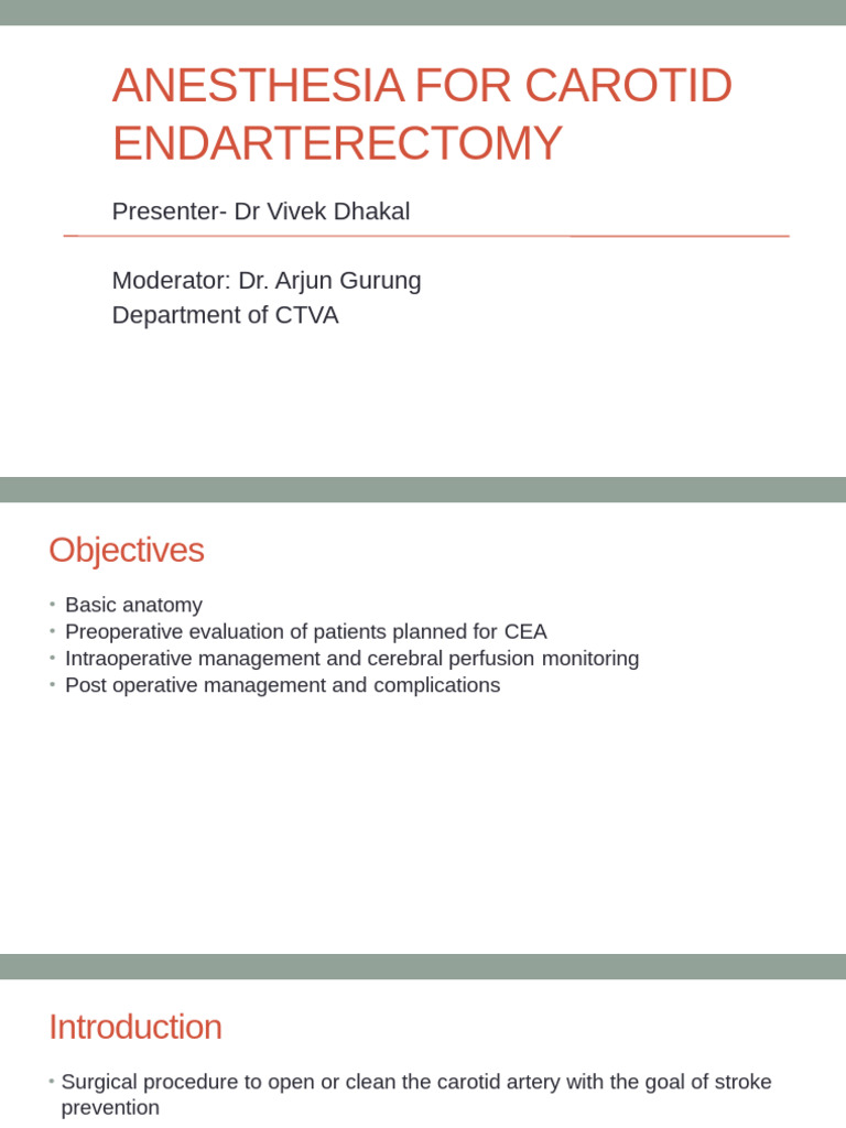 Anesthesia For Carotid Endarterectomy | PDF | Stroke | Ischemia