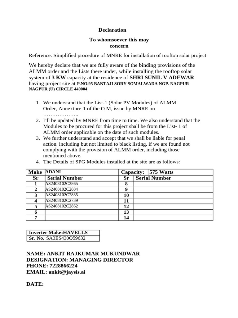 Declaration Certificate | PDF