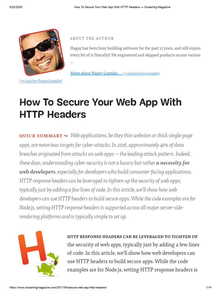 How To Secure Your Web App With HTTP Headers - Smashing Magazine | PDF | World Wide Web ...