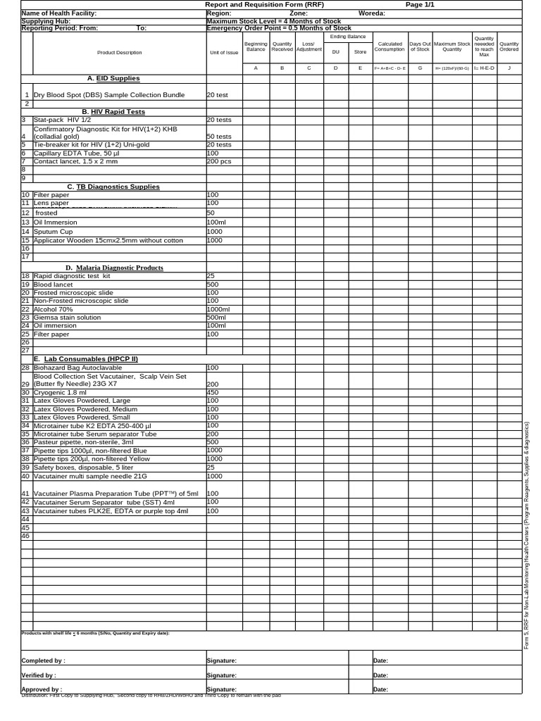 RRF 5 - RRF for Non-Lab Monitoring HCs (Program Reagents, Supplies ... RRF 5 - RRF for Non-Lab Monitoring HCs (Program Reagents, Supplies ...