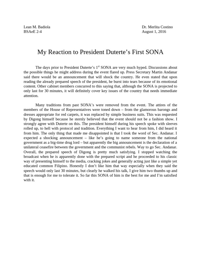 D30 SONA Reaction Paper | PDF