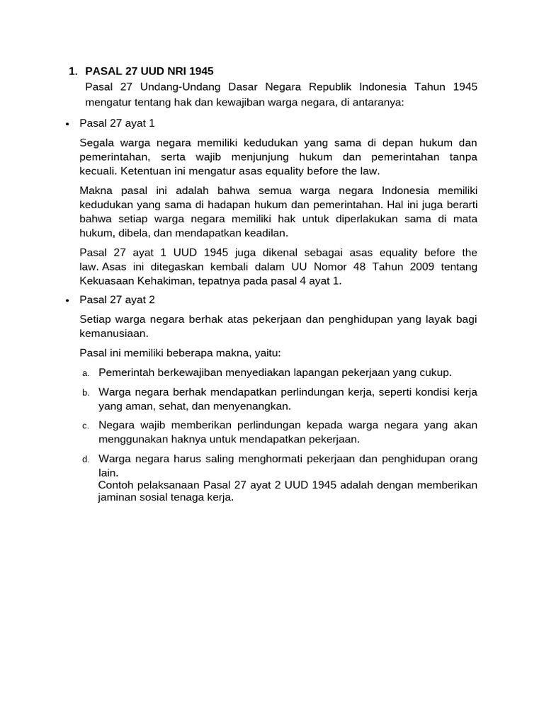Hak dan Kewajiban Warga Negara UUD 1945 | PDF