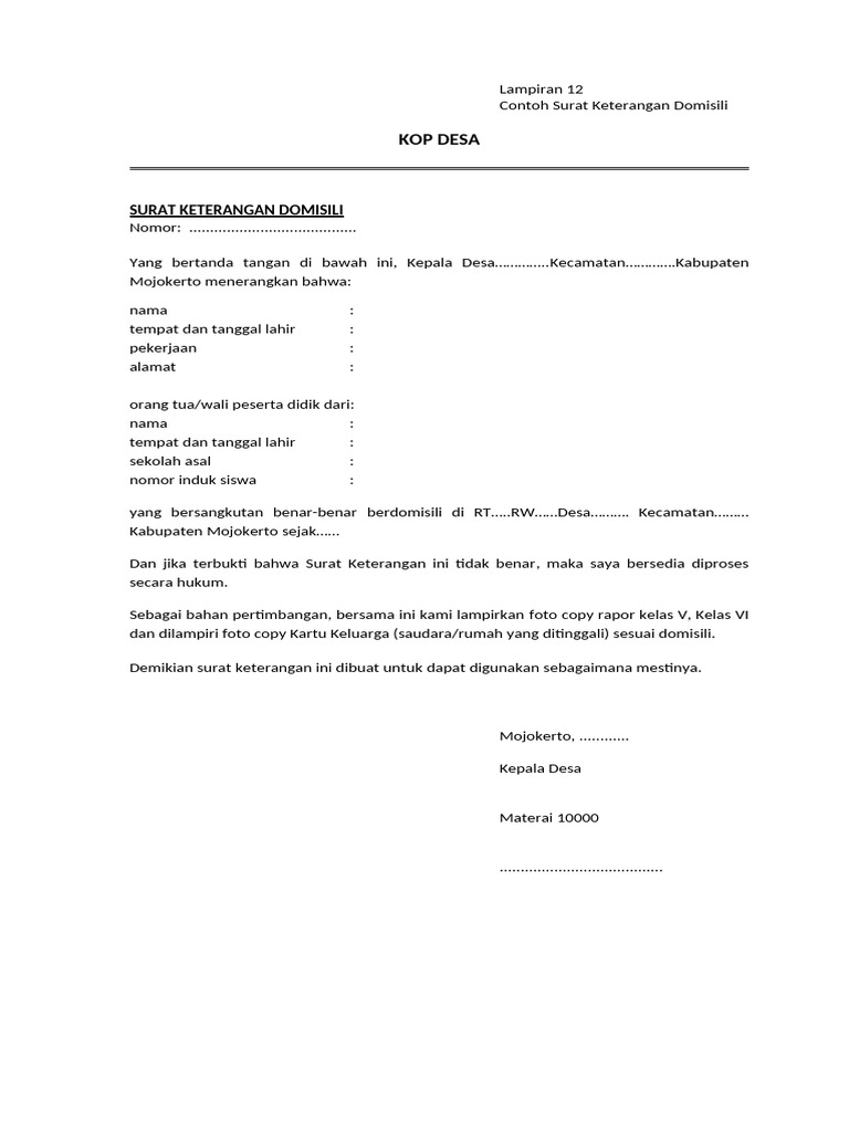 Contoh Surat Keterangan Domisili | PDF | Olahraga & Rekreasi | Game & Aktivitas